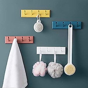Hoshen 2PCS Non-Punch Hook Bathroom, Towel Rack, Household Wall-Mounted Coat Rack, Plastic Straight Hook - Crimson
