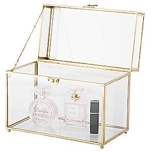HighFree 10" Handmade Wedding Glass Card Box, Large Gold Terrarium Clear Glass Box