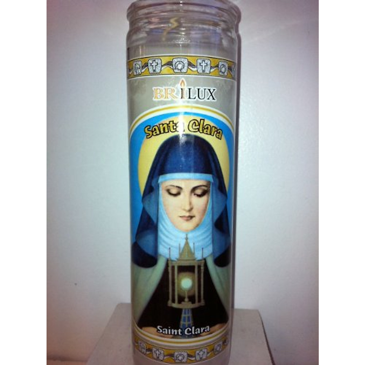 Saint Clara (Santa Clara) 7 Day Unscented White Candle in Glass