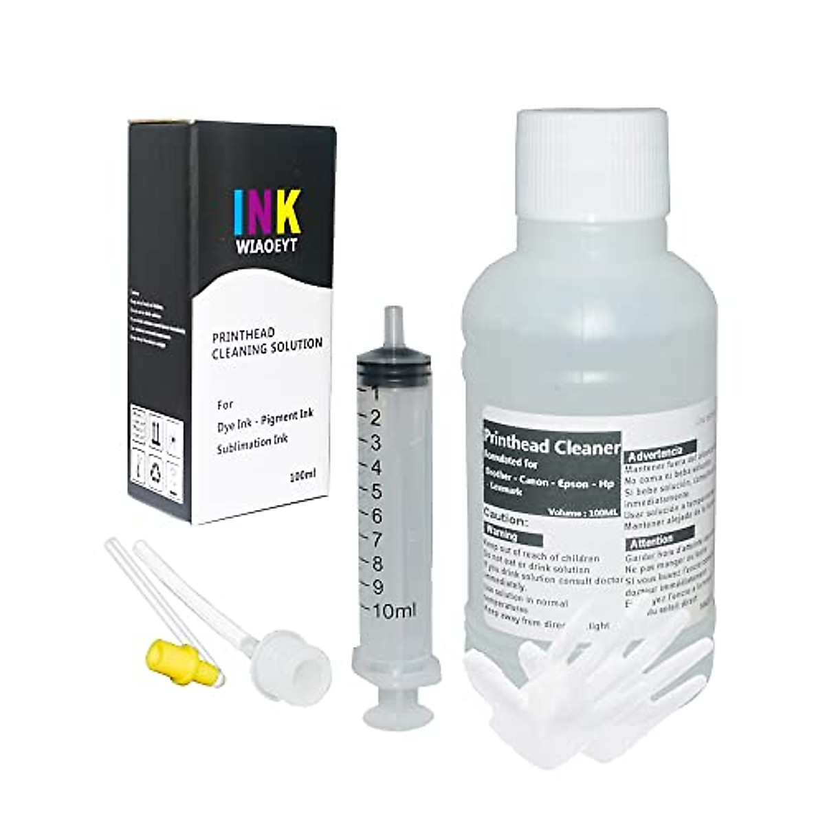 JEJEMI Printhead Cleaning Kit for Epson Canon Brother Lexmark Hp Printer Fluid Sublimation Ink Pigment Dye 3.4oz 100ml, Transparent