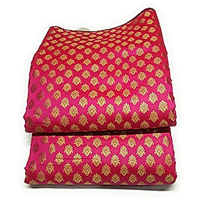 Banarasi Brocade Poly Silk Unstitched Running Fabric/Cloth/Dress Material with Golden Jacquard Work by The Yards (Pink x Golden, 6 Yard)