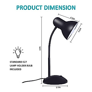 YEXIMEE LED Desk Lamp, Adjustable Black Goose Neck Table Lamp, Eye-Caring Study Desk Lamps for Bedroom, Study Room and Office (LED Bulb Included)