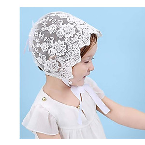 Baby Little Kids Toddlers Breathable Lacy Bonnet Eyelet Cotton Adjustable Sun Protection Hat (White-4)