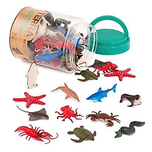Terra by Battat - 60 Pcs Ocean Animal Figurines - Plastic Mini Sea Animal Toys - Sharks, Dolphins, Penguins, Turtles, Crabs, Starfish & More for Kids and Toddlers 3 Years +