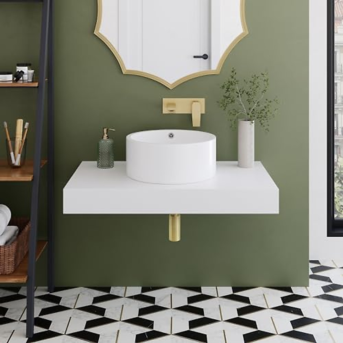 Monaco 36" Floating Bathroom Shelf with Vessel Sink in Glossy White