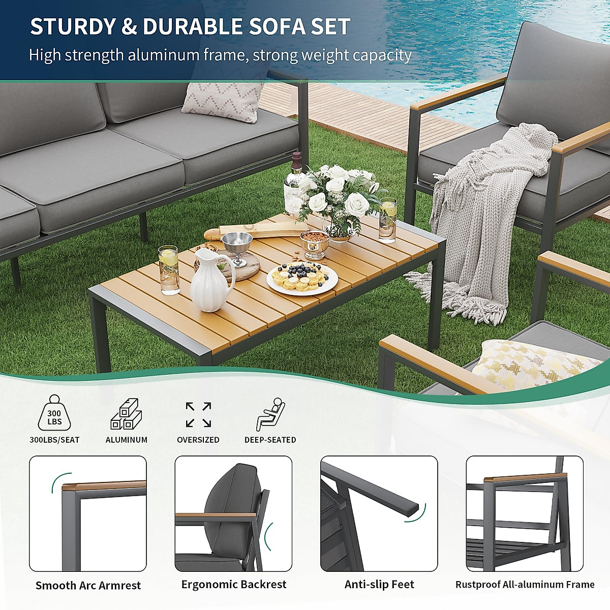 Amopatio Aluminum Patio Furniture Sofa,All-Weather Metal Outdoor Sofa,Modern 2-Seat Couch with Waterproof Covers,Dark Grey (ONLY LOVESEAT)