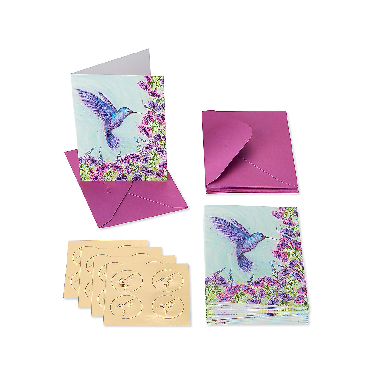 Papyrus Blank Cards with Envelopes - Designed by Bella Pilar, Purple Hummingbird (14-Count)