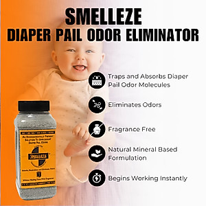 SMELLEZE Diaper Pail Deodorizer, Odor Eliminator for Diaper Pail, Baby Poop Deodorizer & Human Urine Odor Eliminator, Deodorizes Infant & Adult Diaper Pails - 2 lb. Granules