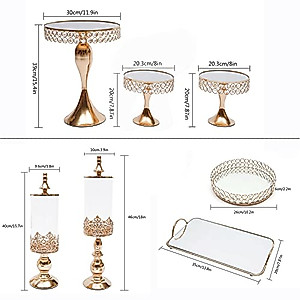 TFCFL 10 PCS Cake Stand Set Crystal Cupcake Dessert Plate Display Tower Mirror Cake Holder Cupcake Stands for Wedding Afternoon Tea Birthday Party Gold Cake Stand