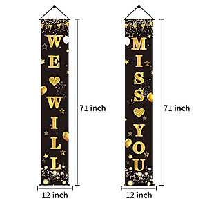 Luxiocio We Will Miss You Banner Porch Decorations, Going Away Party Farewell Party Decoration Supplies, Black Gold Graduation Party & Retirement Office Work Party Sign Décor