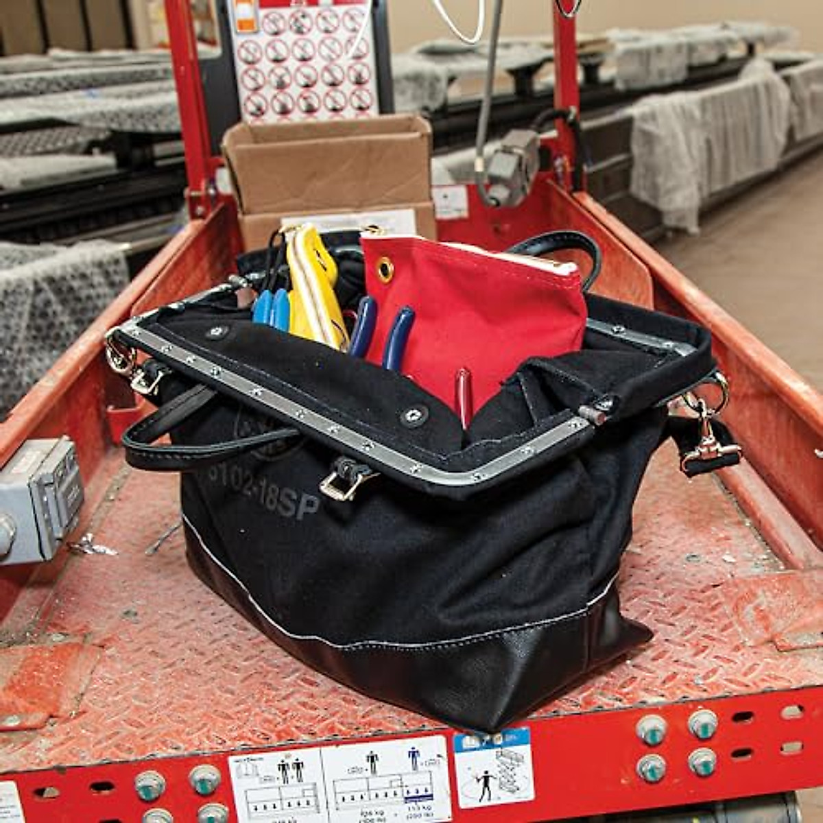 Klein Tools 510218SPBLK Tool Bag, Large 18-Inch Deluxe Canvas Tool Bag and Organizer with 13 Pockets and Shoulder Strap, Black