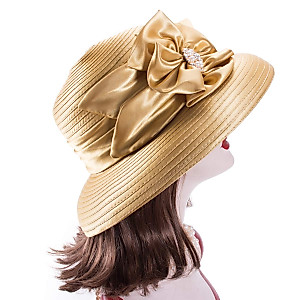Lawliet Women Satin Ribbon Dress Church Couture Bridal Wedding Occasion Hat A585 (Gold)