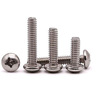 1/4-20 x 2-1/2" inch (25 pcs) Phillips Pan Head Machine Screw Bolt, 304 Stainless Steel 18-8 Rounded Head Screws, UNC Full Thread, Bright Finish