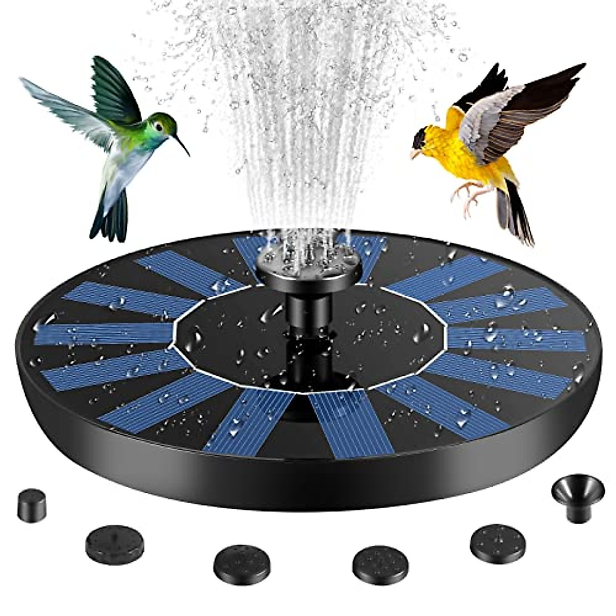 14-Lobe Solar Panel 1.5W Upgraded with 7 Nozzles & 4 Fixer Solar Fountain Pump, Floating Solar Fountain Pump for Bird Bath, Solar Water Fountain Outdoor Garden for Pond, Pool, Aquarium, Fish Tank