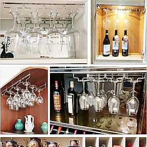 V3VOGUE Steel Under Cabinet Wine Glass Holder Rack, Stemware Holder, 3/4/5/6/7/8 Row Glasses Storage Hanger, Hanging Champagne Goblets Holders, with Screws (Row : 6Row, Size : Width: 28cm)
