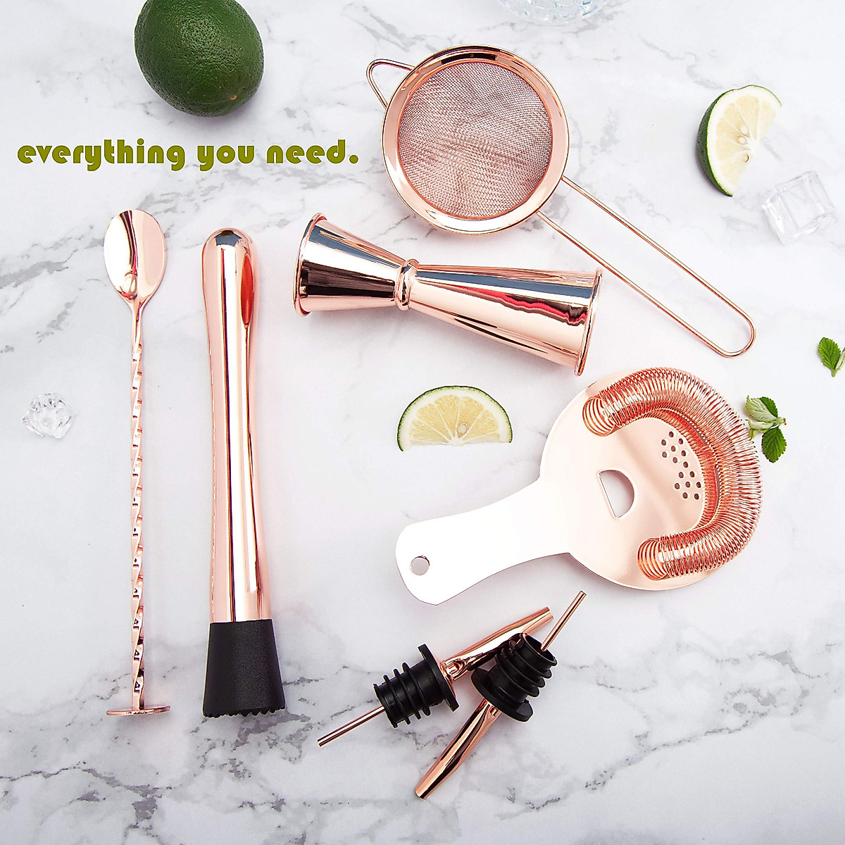 Boston Cocktail Shaker Set Bartender Kit Rose Gold Bar Set, 9 Pcs Barware Gift Set, 18oz & 28oz Shaker Tins, Cocktail Strainer Set, Japanese Jigger, Muddler, Bar Spoon & Liquor Pourers