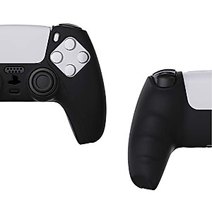 PlayVital Black Pure Series Anti-Slip Silicone Cover Skin for ps5 Controller, Soft Rubber Case for ps5 Wireless Controller with Black Thumb Grip Caps