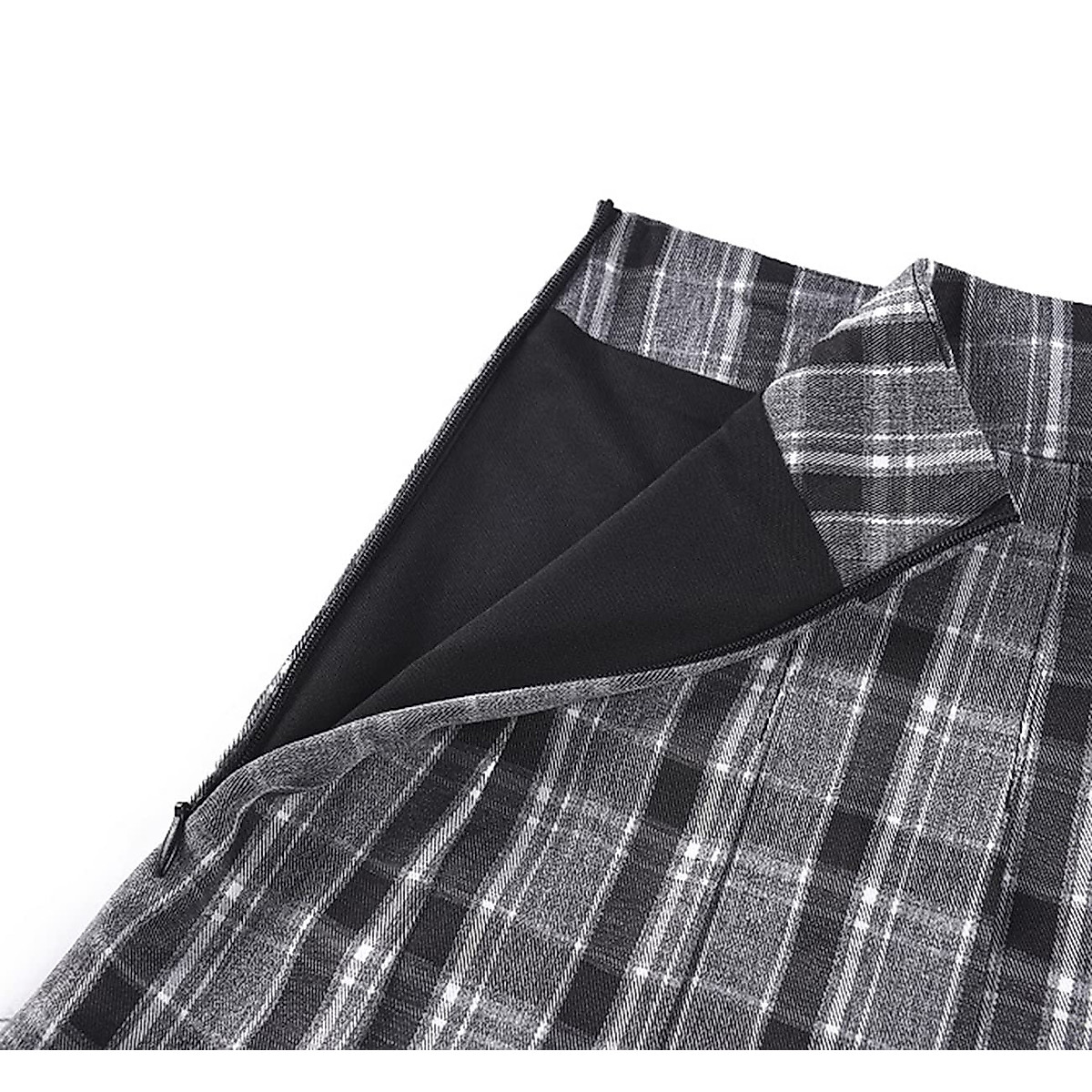 Hoerev Black Grey Plaid Pleated Skater Tennis School Uniform Skirt with Lining Shorts for Women Girls,US 4