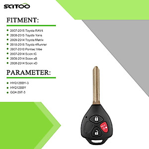 SCITOO Replacement for Shell 3 Buttons Pad Outer shell Keyless Entry Remote Car Key Fob Case 2007-2015 for Toyota 4Runner RAV4 Yaris Matrix for Scion iQ tC xB xD ontiac Vibe 1PC FCC GQ4-29T-3