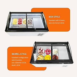 Yovtekc Commercial Countertop Hard Ice Cream Showcase, Gelato Display Freezer Case, Italian Ice Cream Display, Gelato Freezer Showcase Fast Cooling with LED Light, White