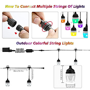 LED Outdoor String Lights, 43FT Patio Lights with 14 RGB Dimmable Bulbs, 16 Light Colors And 12 Modes, IPX65 Waterproof Café LED String Light with 2 Remote Controls, for Home Party, Patio Garden