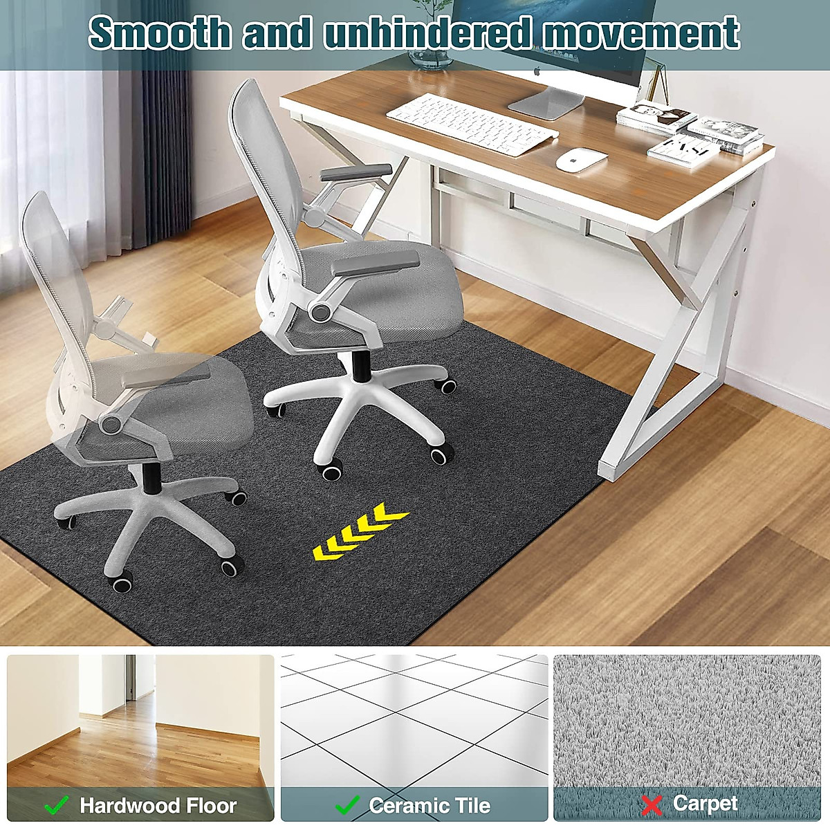 Placoot Desk Chair Mat for Hardwood Floor & Tile 55"x35" Office Chair Mat for Rolling Chairs Large Anti-Slip-Recyclable Material Computer Chair Mat Rug for Office/Home