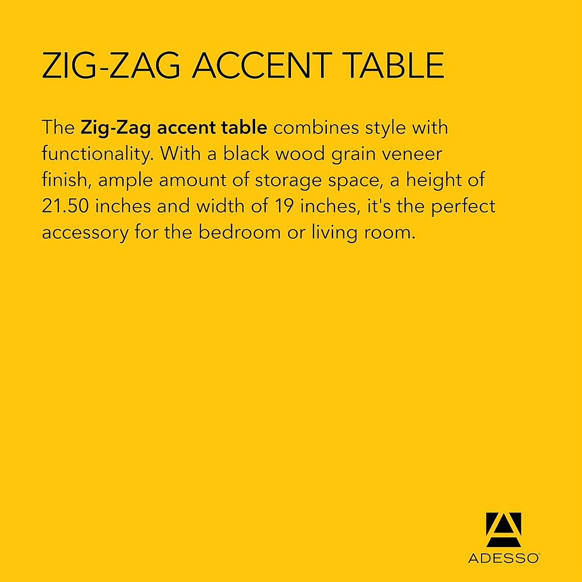 Adesso Zig-Zag Accent Table - Table Bookshelf - Storage Side Table. Home Furnishings and Decor , Black