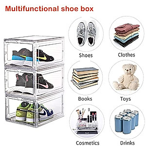 Shoe Storage Boxes Clear Plastic Stackable,3 Pack Acrylic Modular Shoe Organizer for Closet, Shoe Containers Case for Sneaker Storage, White-01