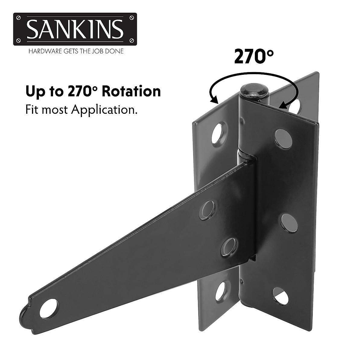 SANKINS 4 Inch T-Strap Shed Door Hinges Heavy Duty, Black Tee Gate Hinges for Wooden Fences, Yard Door, Barn Door Gates, Wrought Hardware Rustproof, 2Pack