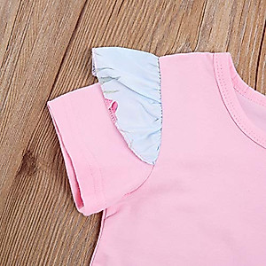 Toddler Kids Baby Girls Easter Outfits Ruffle Short Sleeve T-Shirt Top + Bunny Print Suspender Strap Skirt Outfit Overall Skirt Set (Pink, 12-18 Months)