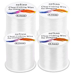 Fishing Wire for Hanging, Selizo 4Pcs Clear Fish Line Fishing String Invisible Monofilament Nylon Thread for Hanging Decorations, Balloon Garland, Jewelry Making, Beading and Crafts