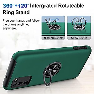JAME for Samsung A03s Case, Samsung Galaxy A03s Case with Screen Protector[2 Pcs], Slim Soft Shockproof Phone Case with Rotation Kickstand [Magnetic Car Mount Feature] for Glaaxy A03s Case-Green