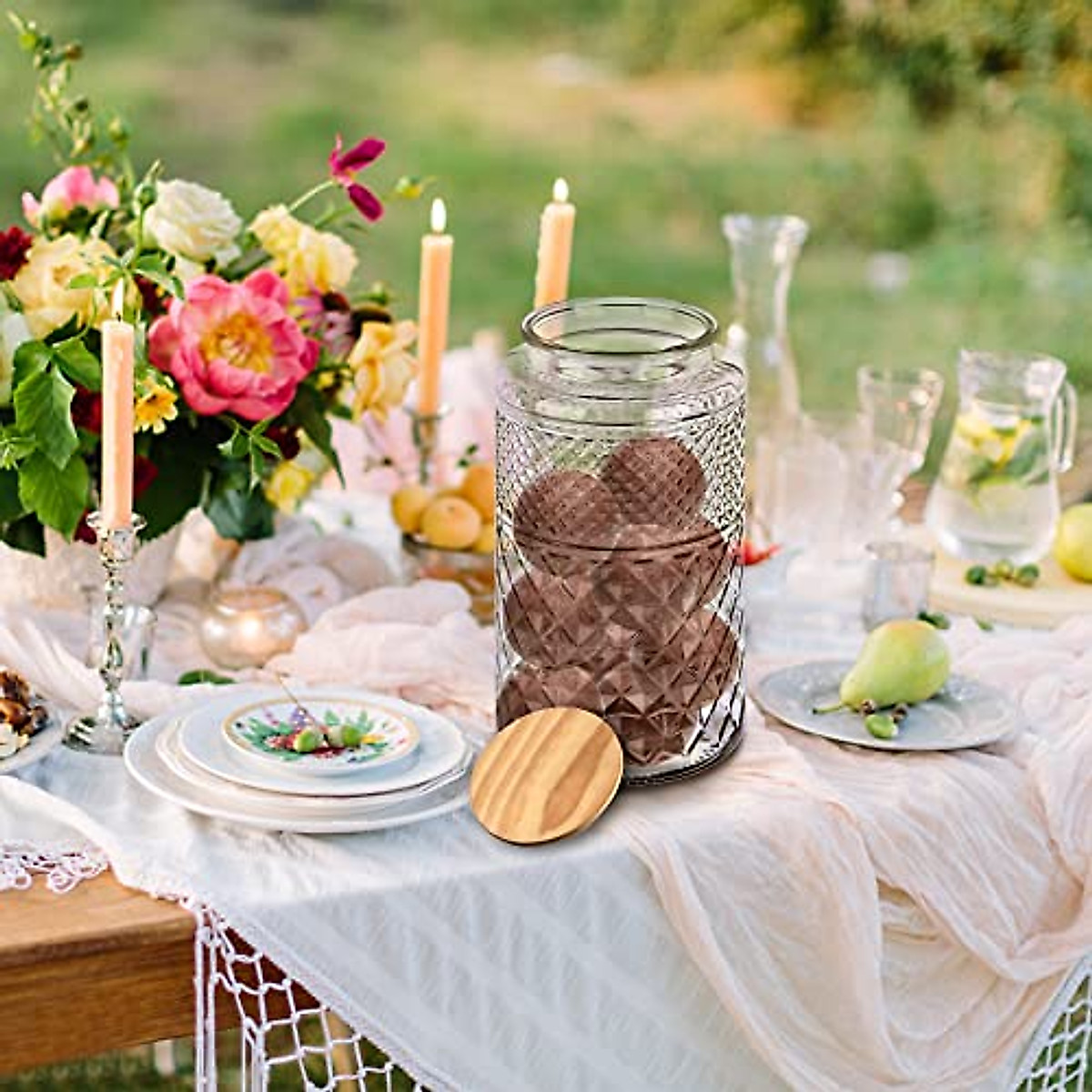 1 Gallon Cookie Jar, Wide Mouth Large Glass Jars with Bamboo Lid, Airtight Storage Food Kitchen Counter Containers for Candy, Flour, Oats, Coffee Bean, Pet Treats, Laundry Pods, Laundry Detergent