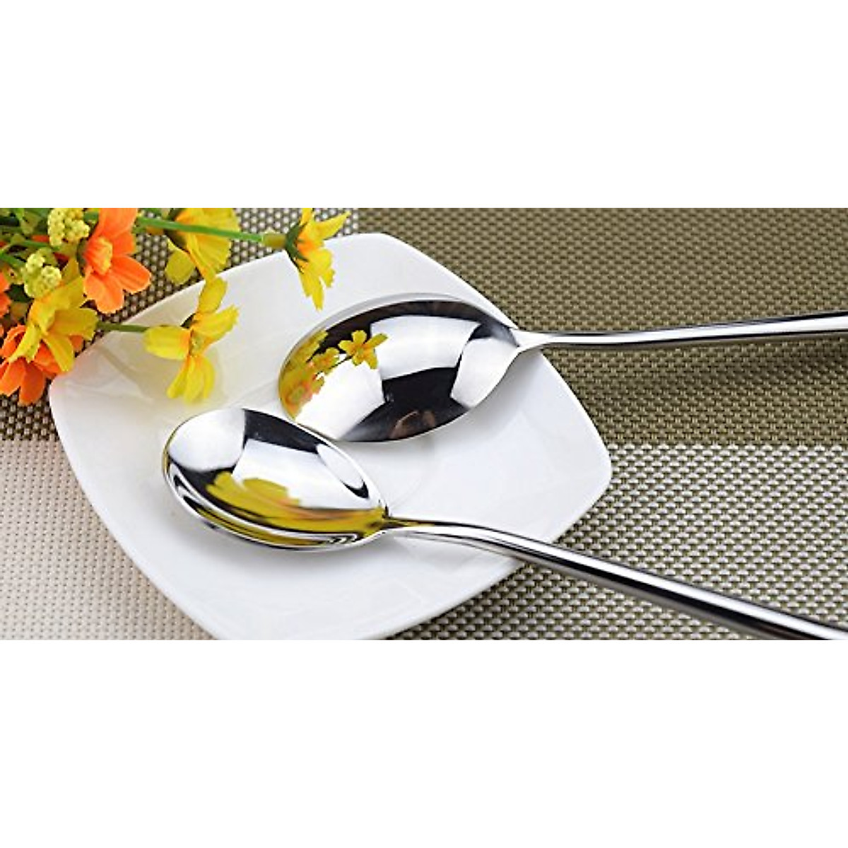 Miupoo Spoons,Stainless Steel Long handled soup spoons,Silver,10 Piece (8.7x1.6 Inches)