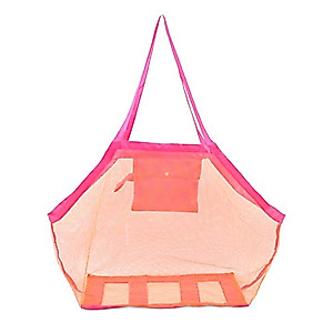 Beach Toy Bag - Large Mesh Tote for Kids Sandy Toys, Reusable & Foldable with Pouch for Pool, Towels, Bath Storage, Seashells, Travel & Vacation, Durable Waterproof and Washable - 17.5x17.5x10