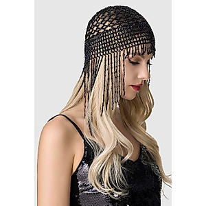 BABEYOND 1920s Beaded Cap Headpiece Roaring 20s Beaded Flapper Headpiece Belly Dance Cap Exotic Cleopatra Headpiece for Gatsby Themed Party (Black)