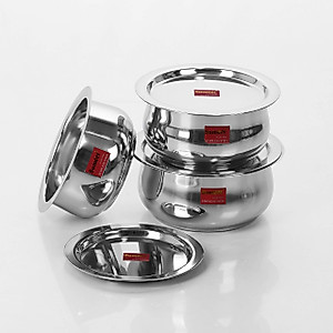 Sumeet 3 Pcs Stainless Steel Induction & Gas Stove Friendly Belly Shape Container Set/Tope/Cookware Set With Lids Size No.10 to No.12