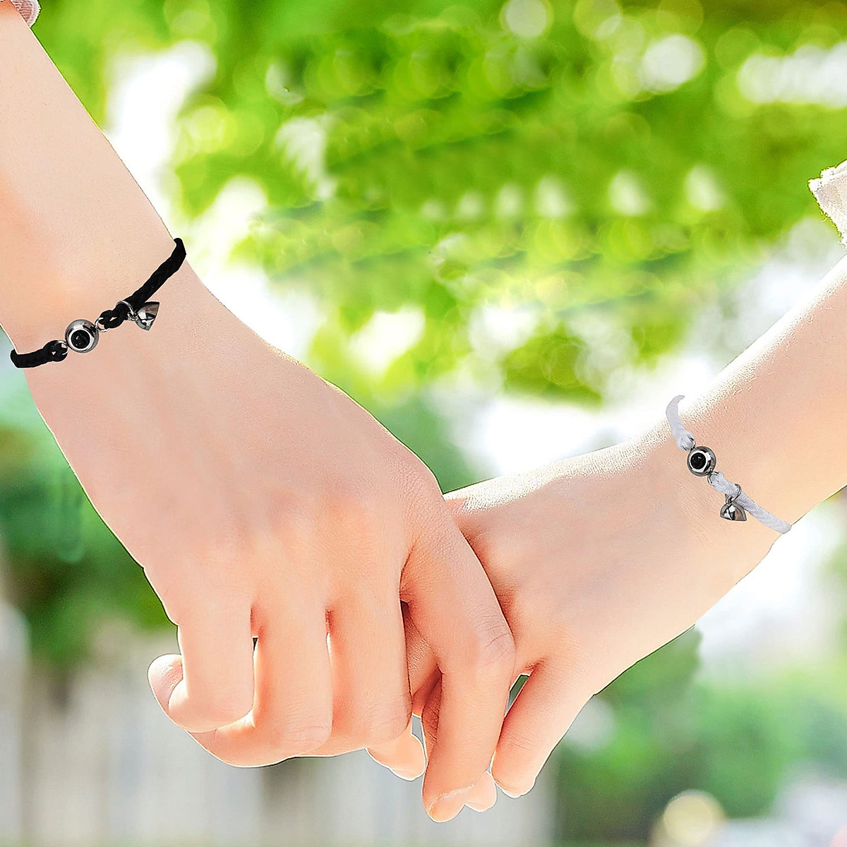 Godchoices Custom Photo Bracelet Personalized Photo Projection Bracelet Couple Photo Bracelet with Picture Inside Circle Matching Couple Projection Bracelets for Women Men