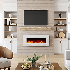 Amerlife 50" Electric Fireplace Wall-Mounted, Fireplace Heater with Timer, Remote Control, Adjustable Flame Brightness, Log Set & Crystal Options, White