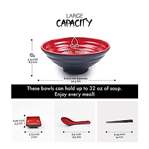 Goliber Ramen Bowl Set - Sushi Set - Set of 4-16pcs Includes Melamine Ramen Bowls, Chopsticks, Spoons and Small Dish for Sauce