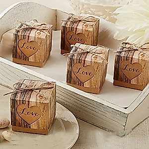 VGOODALL Rustic Candy Boxes,50pcs Wedding Favor Boxes,Love Kraft Bonbonniere Paper Gift Boxes with Burlap Jute Twine for Bridal Shower Wedding Birthday Party Rustic Wedding Christmas Decorations