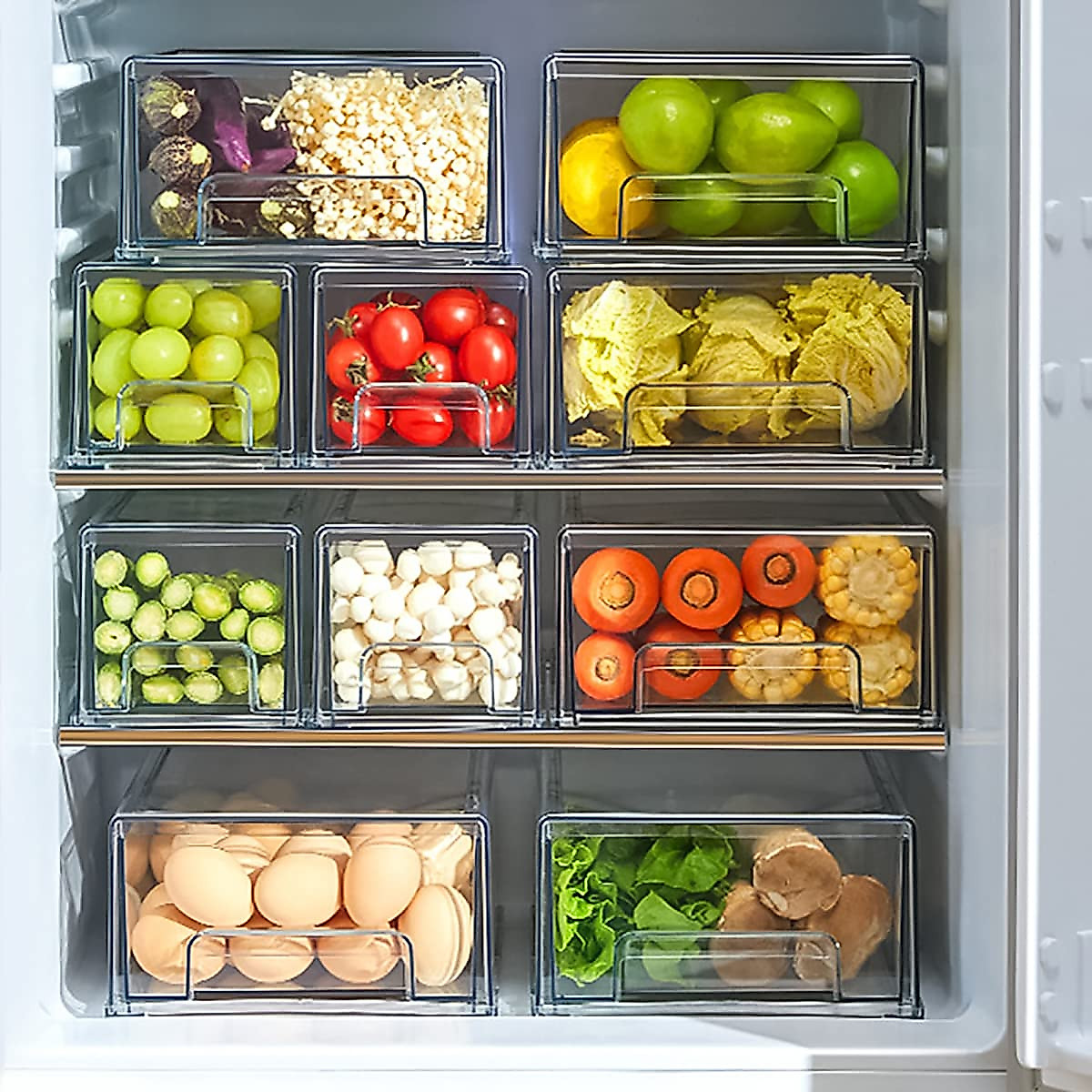 MANO 2Pack Clear Fridge Drawers Pull Out Stackable Refrigerator Drawer Organizer Bins Pantry Storage Box Plastic Food Containers for Kitchen Bathroom Office Closet (2pack Large)