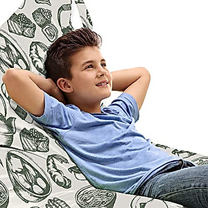 Ambesonne Hipster Lounger Chair Bag, Vintage Style Japanese Food Pattern Teapot and Breads Images in Charcoal Paint, High Capacity Storage with Handle Container, Lounger Size, Multicolor