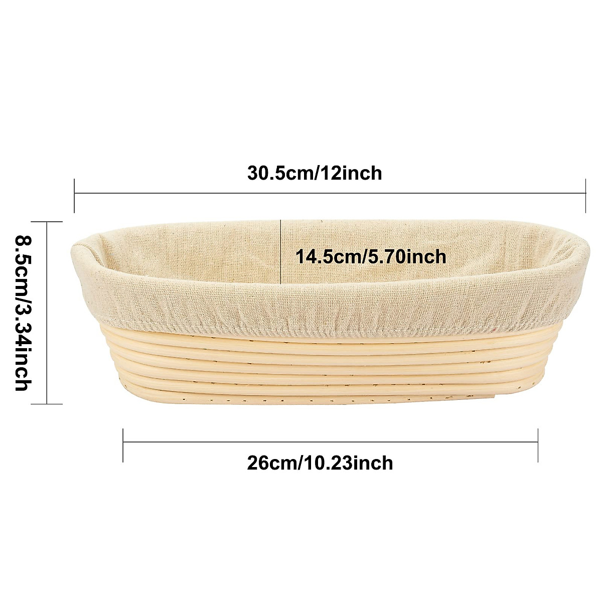 Stormshopping 11.8 inch Oval Long Banneton Brotform Bread Dough Proofing Rising Rattan Basket & Liner