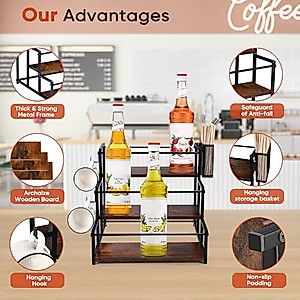 GADFISH Coffee Syrup Rack Organizer, 3 Tier Syrup Bottle Holder Stand for Coffee Bar, 12 Bottles Storage Shelves for Syrup, Wine, Dressing for Kitchen Coffee Station Countertop Tabletop Wine Rack