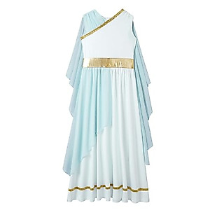inhzoy Kids Greek Costume Girls Roman Dress Ancient Greece Toga Gown Rome Princess Nobility Cosplay Fancy Dress Up Light Blue 16 Years