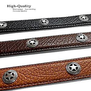 Silver Engraved Ranger Star Concho Genuine Leather Western Ranger Belt (Black, 36)