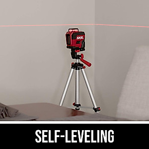 SKIL 65ft. 360° Red Self-Leveling Cross Line Laser Level with Horizontal and Vertical Lines Rechargeable Lithium Battery USB Charging Port, Compact Tripod & Carry Bag Included - LL932201