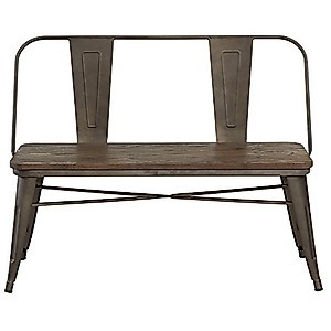 MyChicHome Rustic Industrial Metal & Solid Wood Bench with Back in Gunmetal