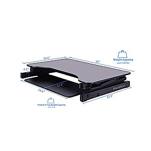 Rocelco 32" Height Adjustable Standing Desk Converter - Quick Sit Stand Up Dual Monitor Riser - Gas Spring Assist Tabletop Computer Workstation - Large Retractable Keyboard Tray - Black (R ADRB)
